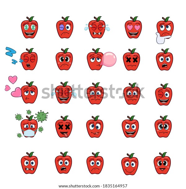Cartoon Red Apple Different Emotions Large Stock Vector (Royalty Free ...