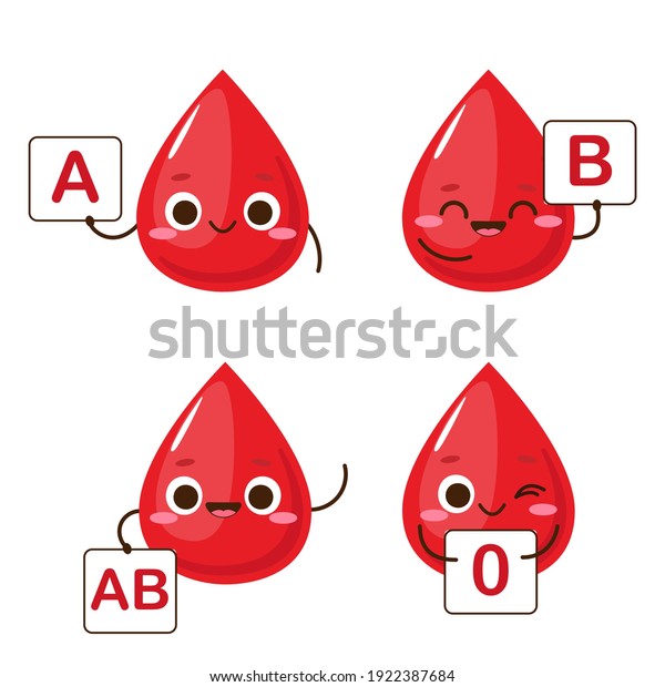 Cartoon red drops with blood type sign in hands vector illustration