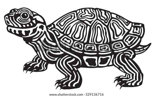 Cartoon Red Eared Slider Turtle Black Stock Vector (Royalty Free) 329136716