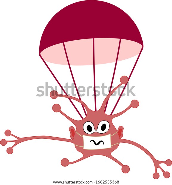 Cartoon Red Monster Flying On Parachute Stock Vector (Royalty Free ...