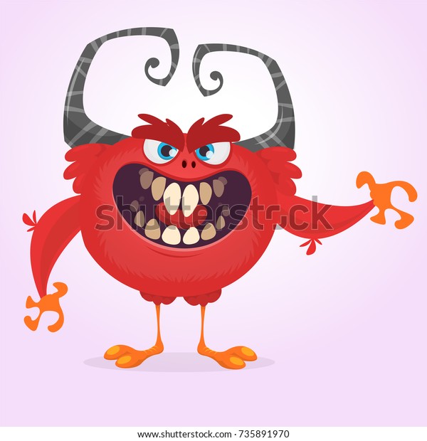 Cartoon Red Monster Illustration Vector 스톡 벡터(로열티 프리) 735891970 ...