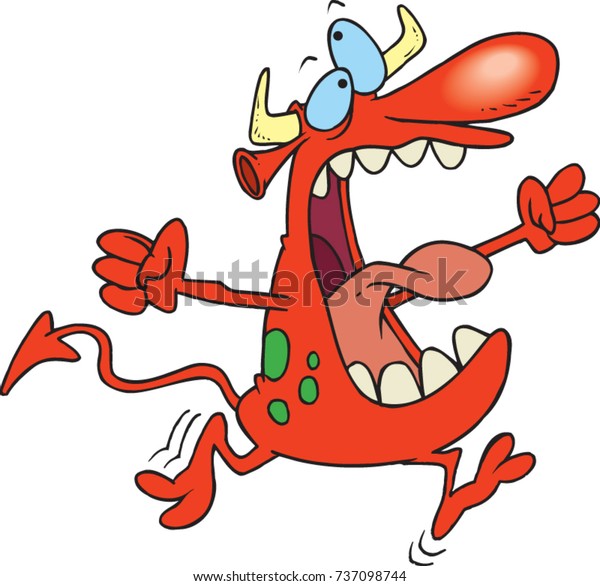 Cartoon Red Monster Running Crazy: vector de stock (libre de regalías ...