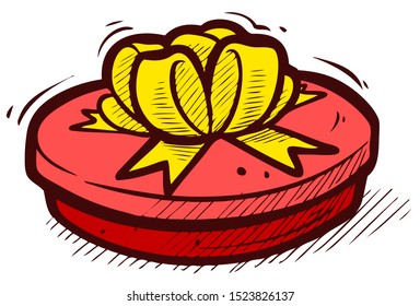 Cartoon Red Round Gift Box Yellow Stock Vector (Royalty Free) 1523826137