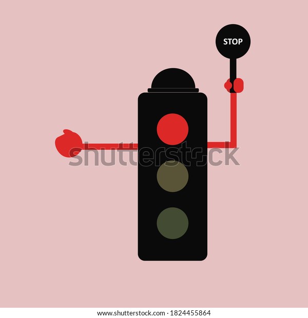 Cartoon Red Traffic Light Stock Vector (Royalty Free) 1824455864