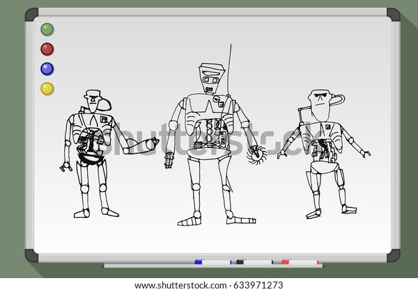 Cartoon Robot Outline Hand Drawn Vector Stock Vector (Royalty Free ...