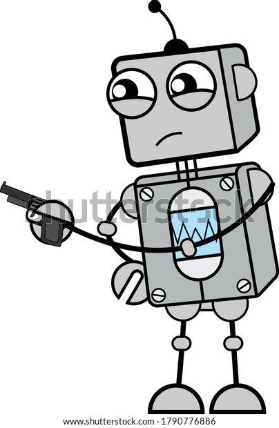 Cartoon Robot Pointing Gun Design Illustration Stock Vector (Royalty ...