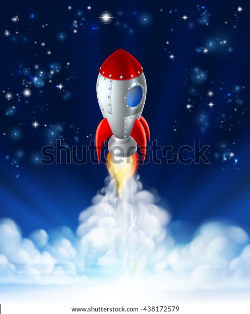 Cartoon Rocket Lifting Off Launching Front Stock Vector (Royalty Free ...