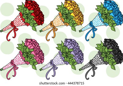 Cartoon Roses Vector Bouquet Different Colors Stock Vector (Royalty ...