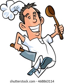 Cartoon Running Chef Isolated On White Stock Vector (Royalty Free ...