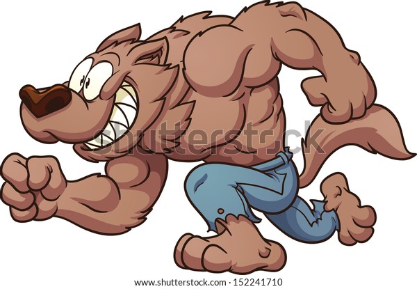 Cartoon Running Werewolf Vector Clip Art: immagine vettoriale stock ...