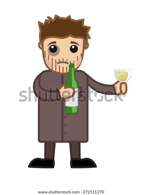 Cartoon Sad Character Drinking Wine Concept Stock Vector (Royalty Free ...