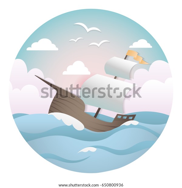 Cartoon Sailing Ship Frame Postcard Vector Stock Vector (Royalty Free ...