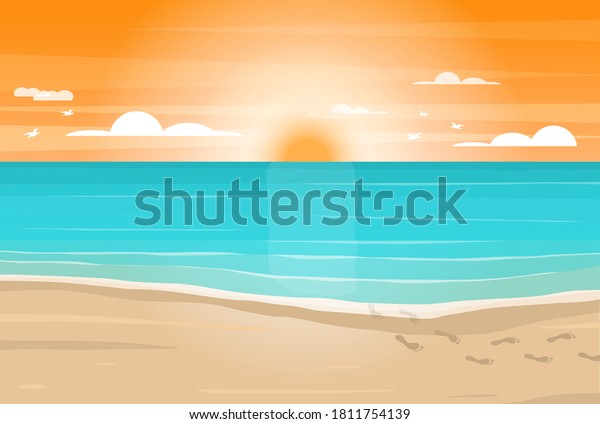 Cartoon Sandy Beach Sea Sky Card Stock Vector (Royalty Free) 1811754139 ...