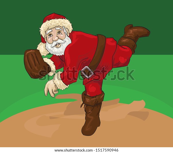 Cartoon Santa Claus Pitching Baseball Stock Vector (Royalty Free ...