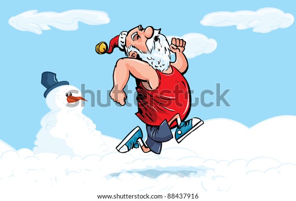 Cartoon Santa Running Exercise Snow Snowman Stock Vector (Royalty Free ...