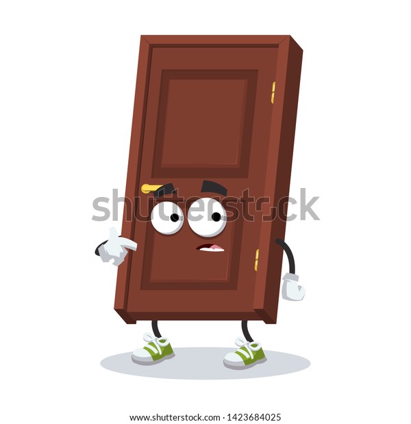 Cartoon Scared Brown Wooden Interior Door Stock Vector (Royalty Free ...