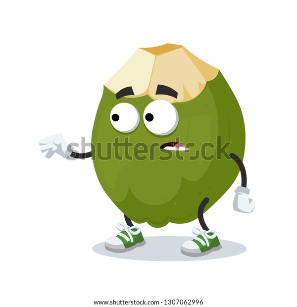 Cartoon Scared Green Coconut Fruit Mascot Stock Vector (Royalty Free ...