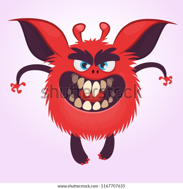 Cartoon Scary Red Round Monster Illustration : image vectorielle de ...