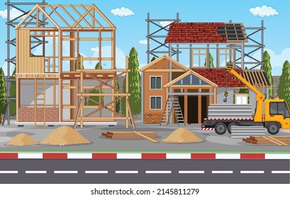 Cartoon Scene Building Construction Site Illustration Stock Vector ...