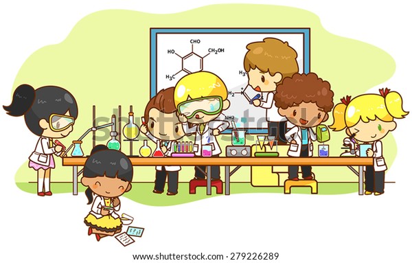 Cartoon Scientist Children Kid Studying Working Stock Vector (Royalty ...