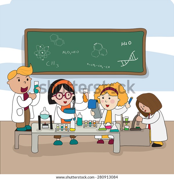 Cartoon Scientist Children Kid Studying Working: เวกเตอร์สต็อก (ปลอดค่า ...