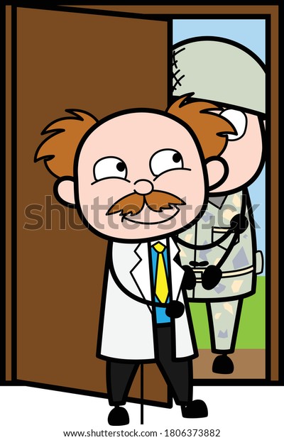 Cartoon Scientist Opening Door Vector Illustration Stock Vector ...