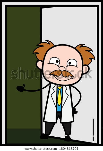 Cartoon Scientist Standing Door Stock Vector (Royalty Free) 1804818901 ...