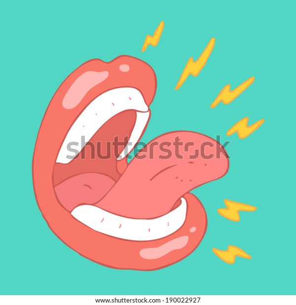Vektor Stok Cartoon Screaming Mouth Lips Teeth Vector (Tanpa Royalti ...