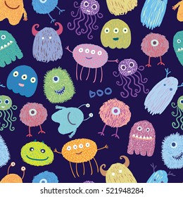 Cartoon Seamless Background Cute Monstersvector Pattern Stock Vector ...