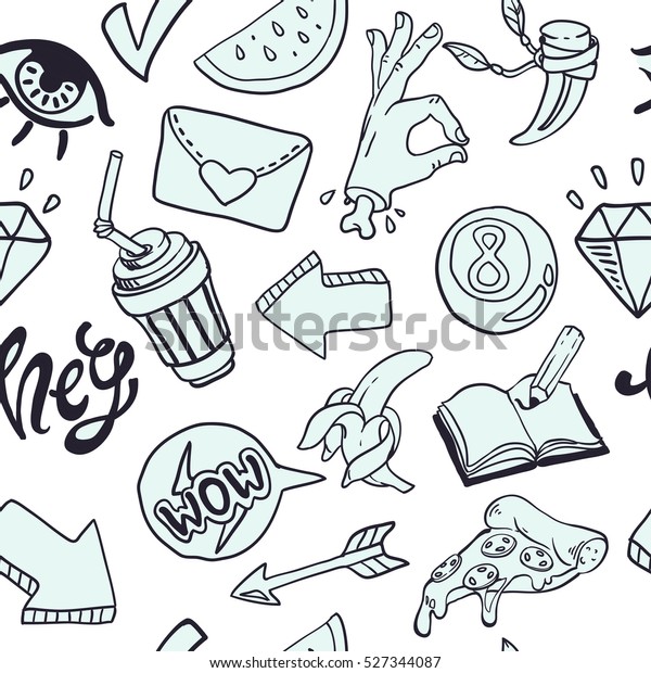 Cartoon Seamless Background Funny Stickers Comic: เวกเตอร์สต็อก (ปลอด ...