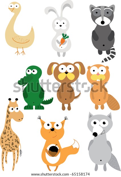 Cartoon Set Colorful Animals Stock Vector (Royalty Free) 65158174