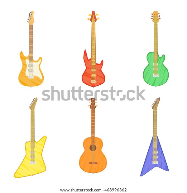 Cartoon Set Different Electric Acoustic Guitars Stock Vector (Royalty ...