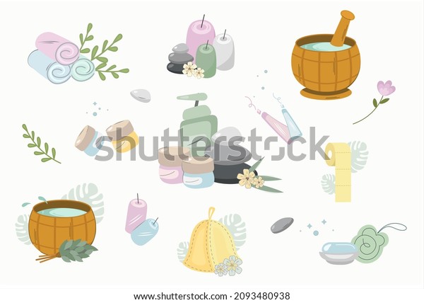 Cartoon Set Items Bath Sauna Spa Stock Vector (Royalty Free) 2093480938 ...