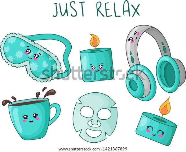 Cartoon Set Kawaii Cute Things Rest Stock Vector (Royalty Free ...