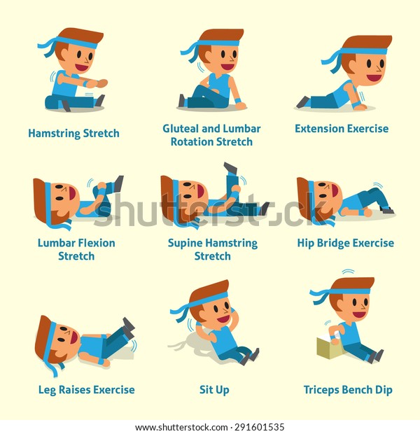 Cartoon Set Man Doing Warmup Exercises Stock Vector (Royalty Free ...