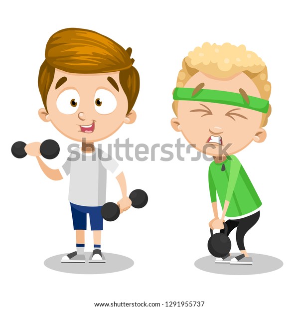 Cartoon Set Two Young Boys Lifting Stock Vector (Royalty Free ...