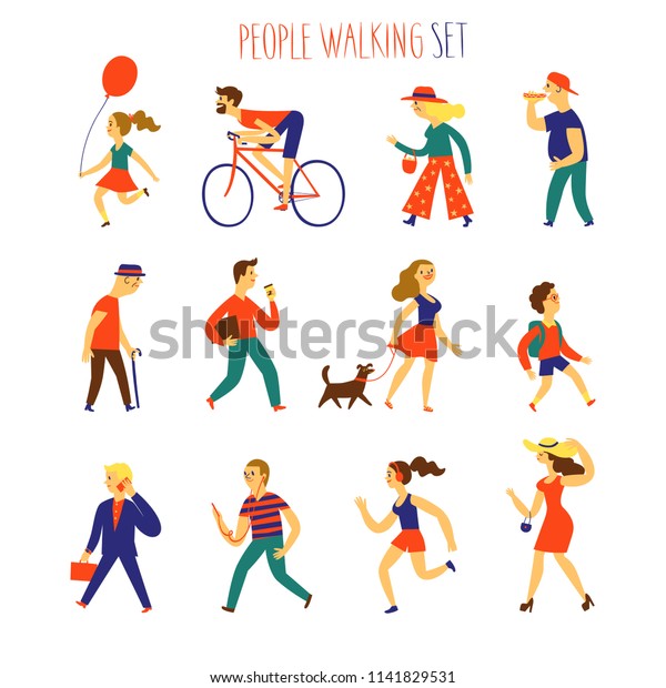 Cartoon Set Walking People Including Various Stock Vector (Royalty Free ...