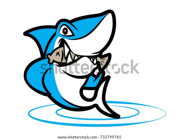 Cartoon Shark Biting Death Fish On Arkivvektor (royaltyfri) 732799765 ...