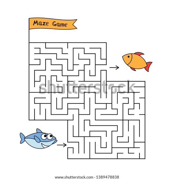 Vektor Stok Cartoon Shark Maze Game Vector Illustration (Tanpa Royalti ...