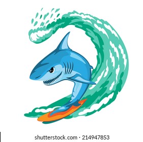 Cartoon Shark Surfer On Big Wave Stock Vector (Royalty Free) 214947853 ...