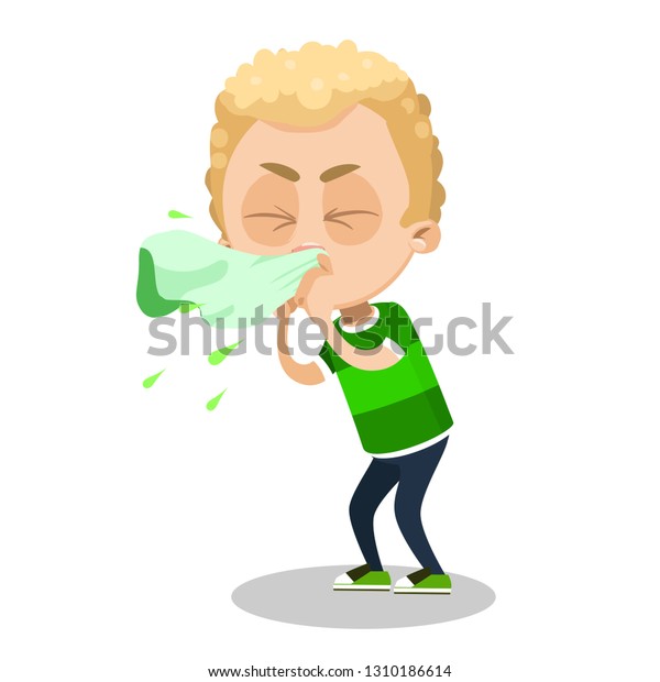 Cartoon Sick Boy Blowing Snot Handkerchief: vetor stock (livre de ...