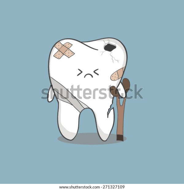 Cartoon Sick Tooth Sticky Plaster Bandages Stock Vector (Royalty Free ...