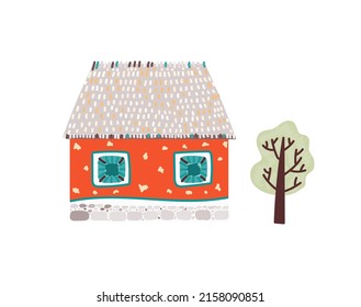 Cartoon Simple Rural House Vector Illustration Stock Vector (Royalty ...