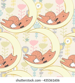Cartoon Sleeping Fox Cute Vector Seamless Stock Vector (Royalty Free ...