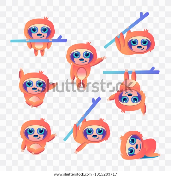 Cartoon Sloth Different Poses Expressions Stock Vector (Royalty Free ...