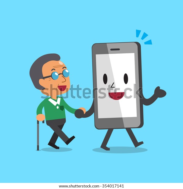 Cartoon Smartphone Character Helping Old Man Stock Vector (Royalty Free ...
