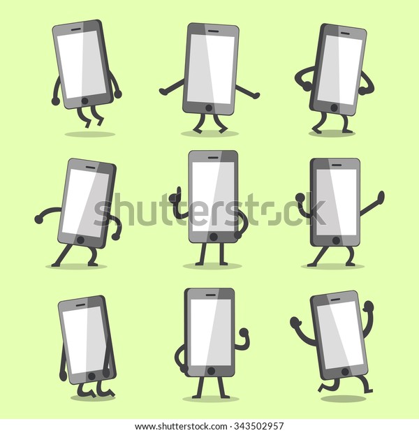 Cartoon Smartphone Character Poses Empty Screen Stock Vector (Royalty ...