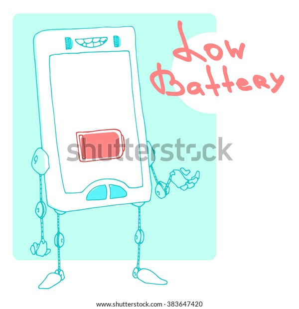 Cartoon Smartphone Low Battery Stock Vector (Royalty Free) 383647420 ...