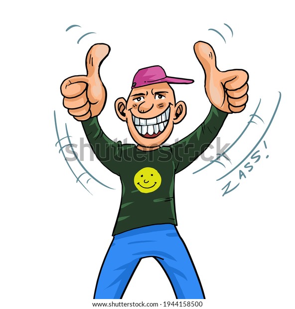 Cartoon Smiling Boy Gives Double Thumbs Stock Vector (Royalty Free ...