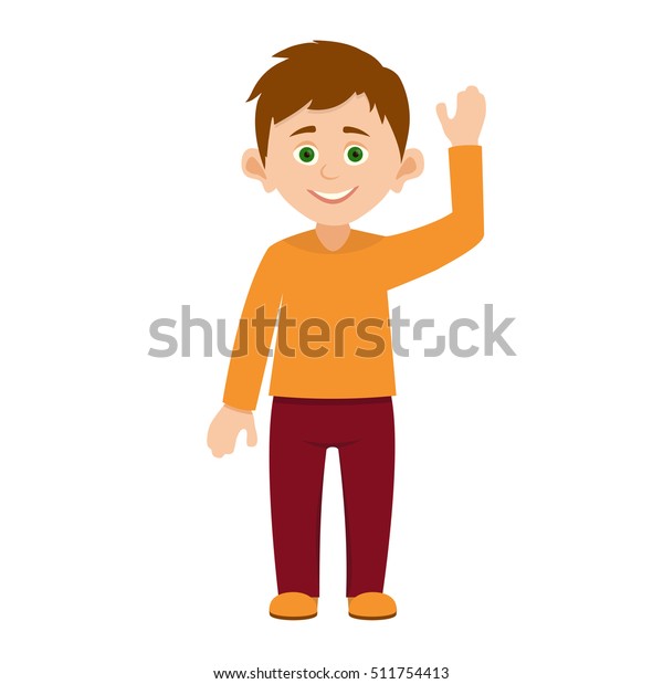 Cartoon Smiling Boy Waves His Hand Stock Vector (Royalty Free ...